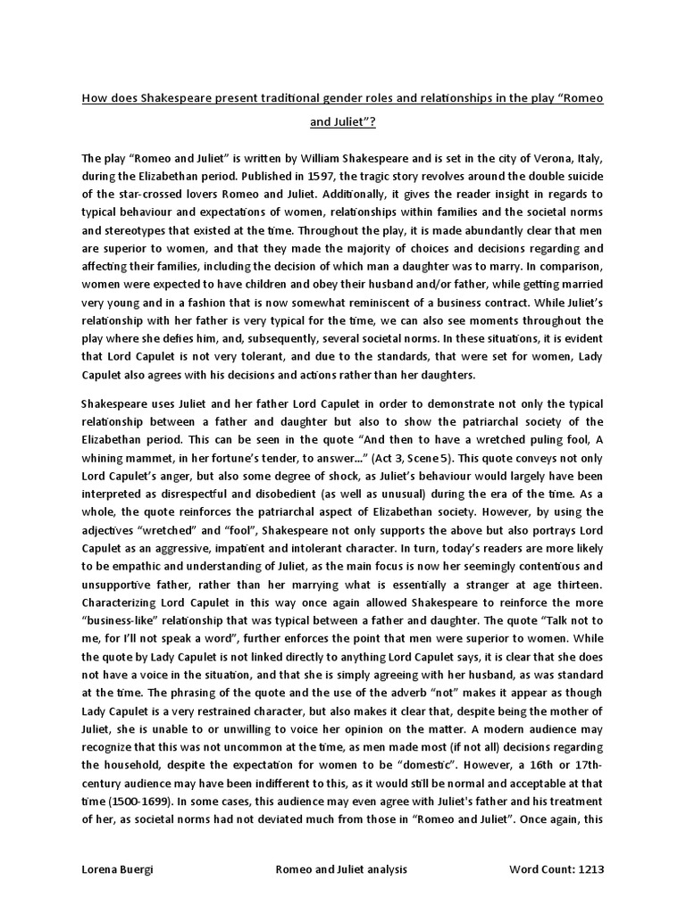 Gender Roles in Romeo and Juliet | PDF | Characters In Romeo And Juliet ...