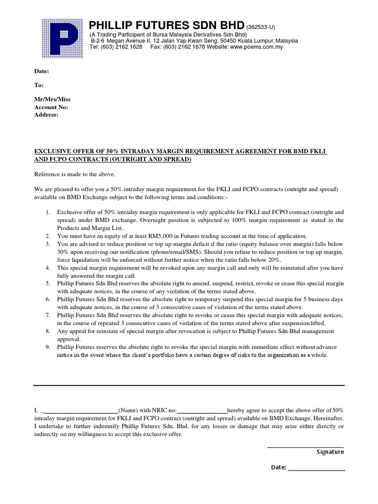 BMD HALF FKLI FCPO Margin Agreement 2021 (Outright & Spread) | PDF ...