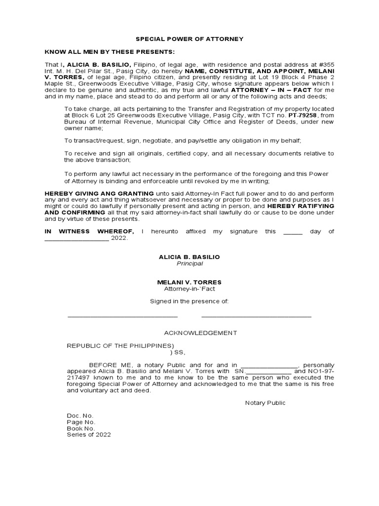 SPA AUTHORIZATION Phase 4 | PDF | Power Of Attorney | Notary Public