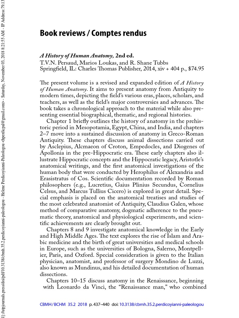 A History of Human Anatomy, 2nd Ed. T.V.N. Persaud, Marios Lou Kas, and ...