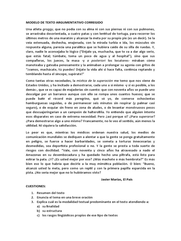 Comentario Texto Argumentativo Resuelto | PDF | Lingüística | Ciencia cognitiva