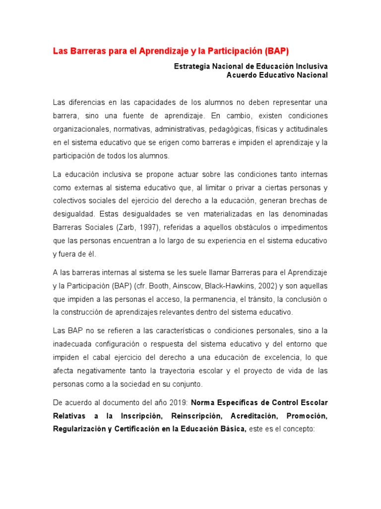 Barreras para El Aprendizaje y La Participacion | PDF | Aprendizaje | Inclusión (Educación)