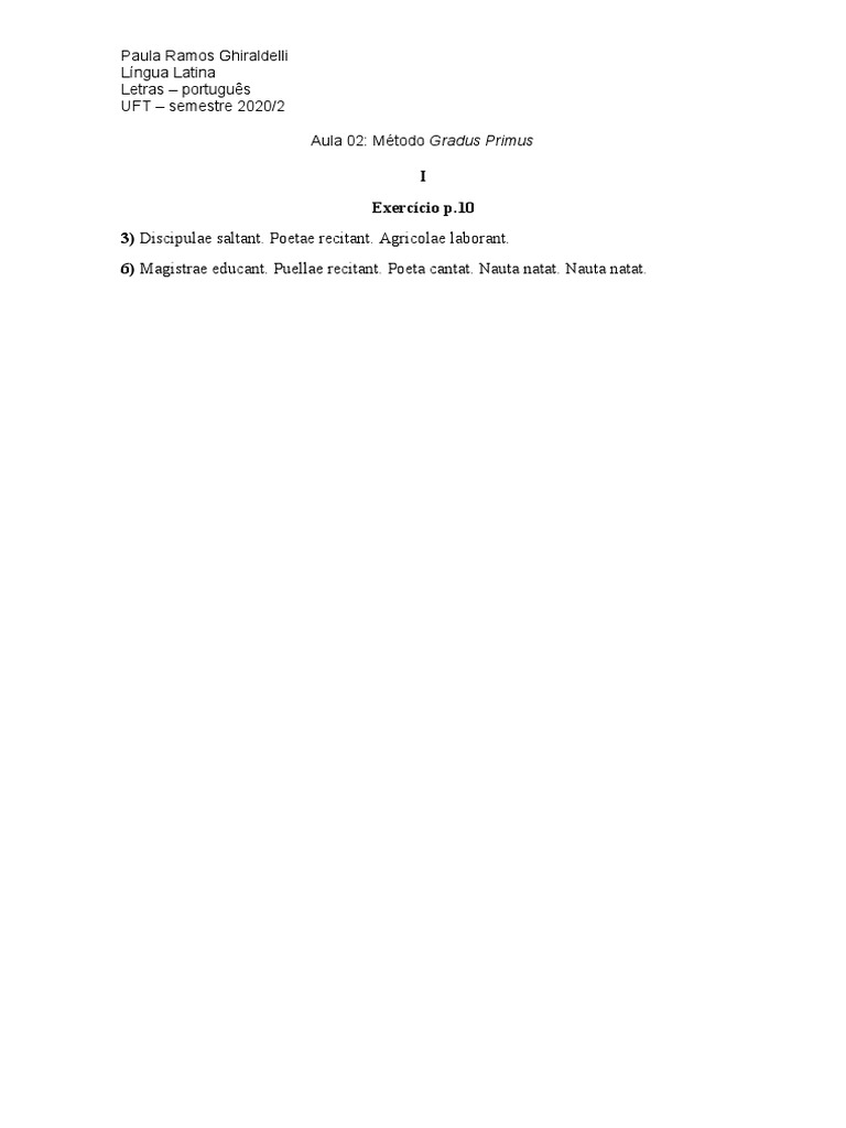 Aula 02 - Exercício Gradus Primus | PDF