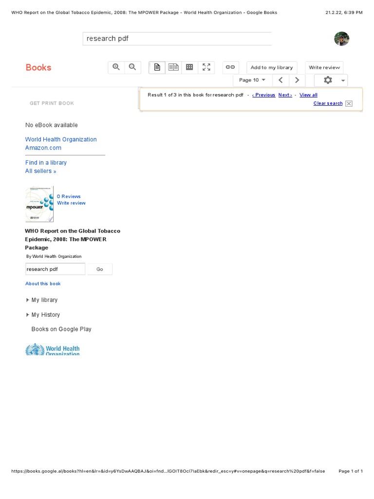 WHO Report On The Global Tobacco Epidemic, 2008: The MPOWER Package - World Health Organization ...