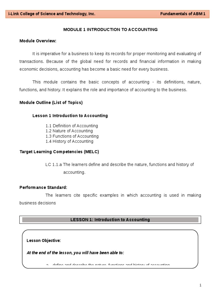 Module in Fundamentals of ABM 1 | PDF | Accounting | Financial Statement