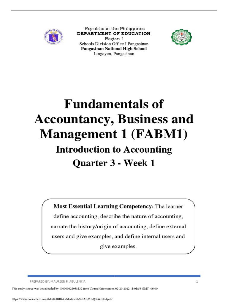 Fundamentals of Accountancy, Business and Management 1 (FABM1) | PDF ...