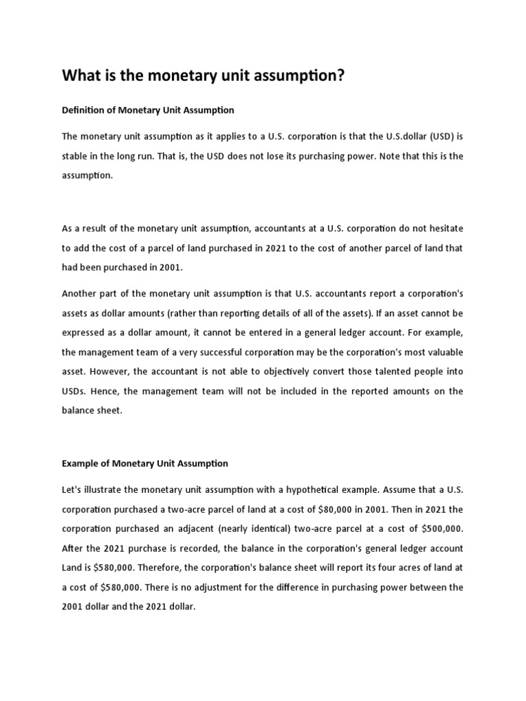 What Is The Monetary Unit Assumption | PDF | Bad Debt | Value (Economics)