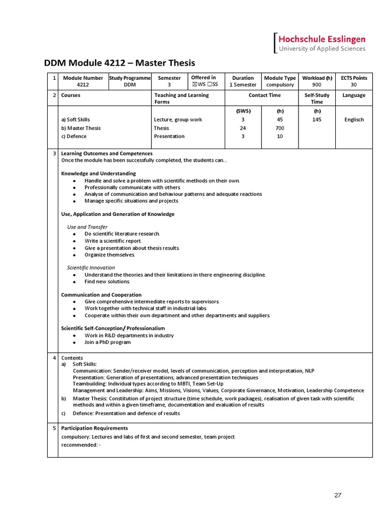 DDM Module 4212: Master Thesis Overview | PDF | Thesis | Communication