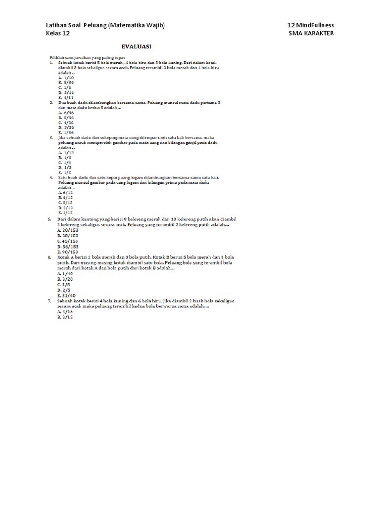 Latsol Peluang Kelas 12 | PDF