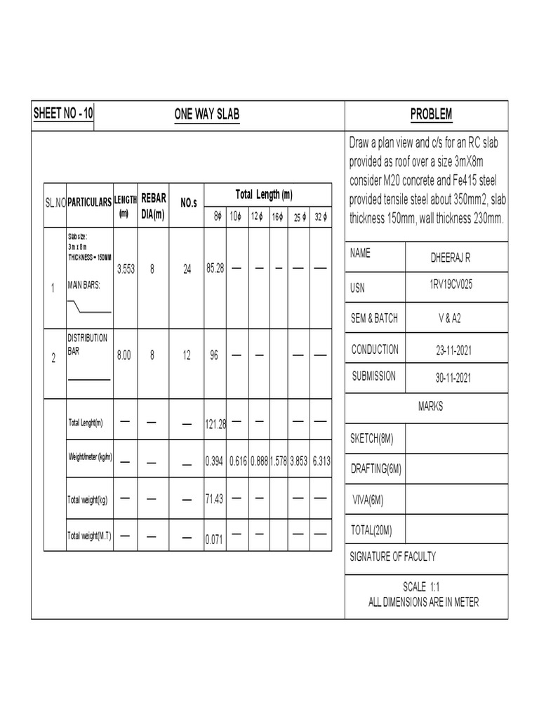 Sheet No - 10 One Way Slab Problem | PDF | Building Materials | Civil ...