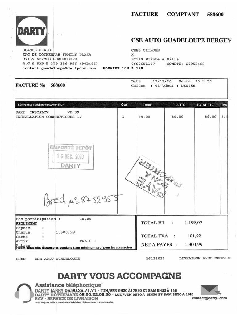 Facture DARTY 1300 | PDF