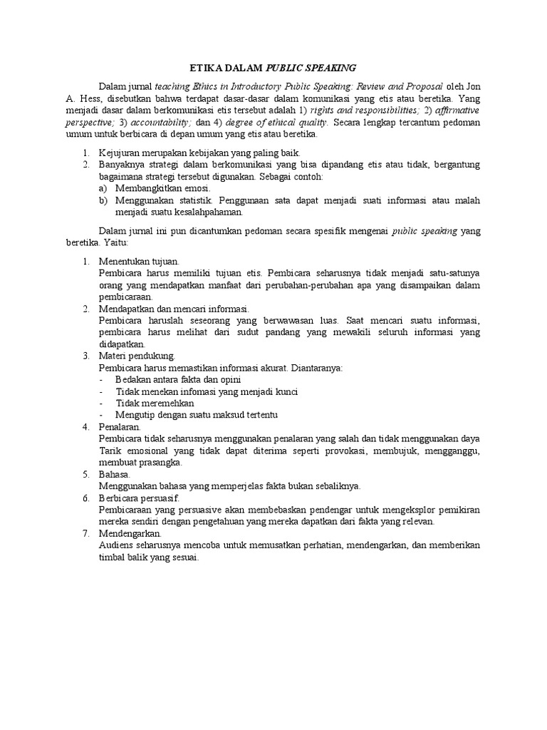 Etika Dalam Public Speaking | PDF | Pengembangan Diri