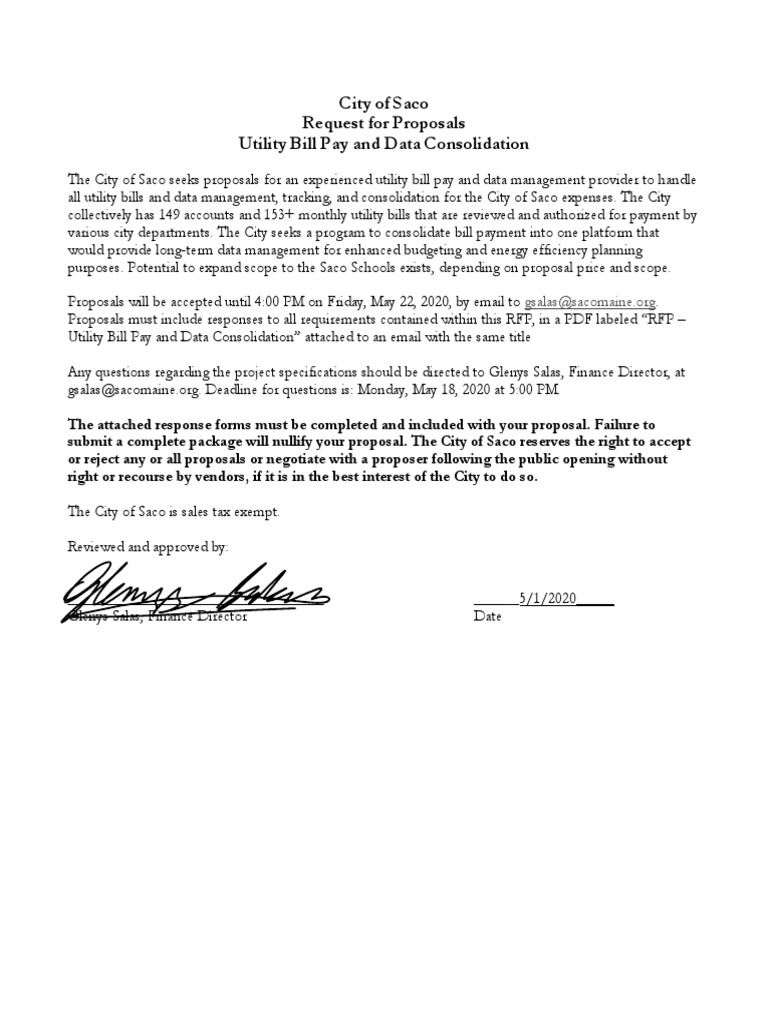 Saco Utility Bill Pay RFP 2020 | PDF | Request For Proposal ...