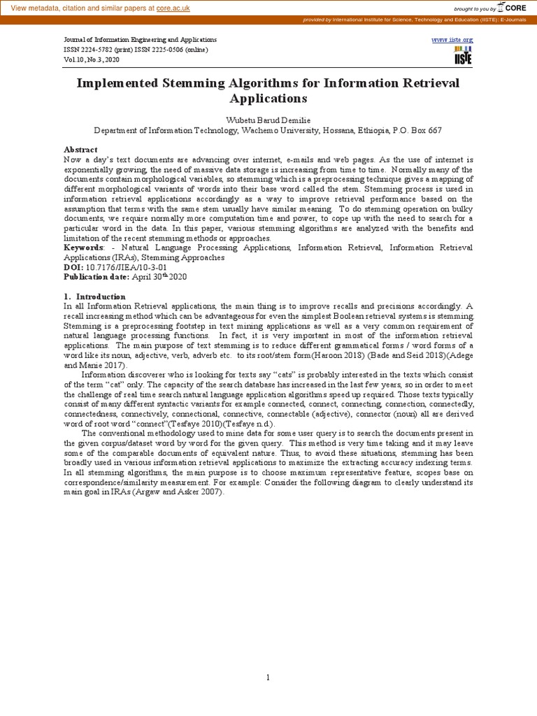 Implemented Stemming Algorithms For Information Retrieval Applications | PDF | Morphology ...