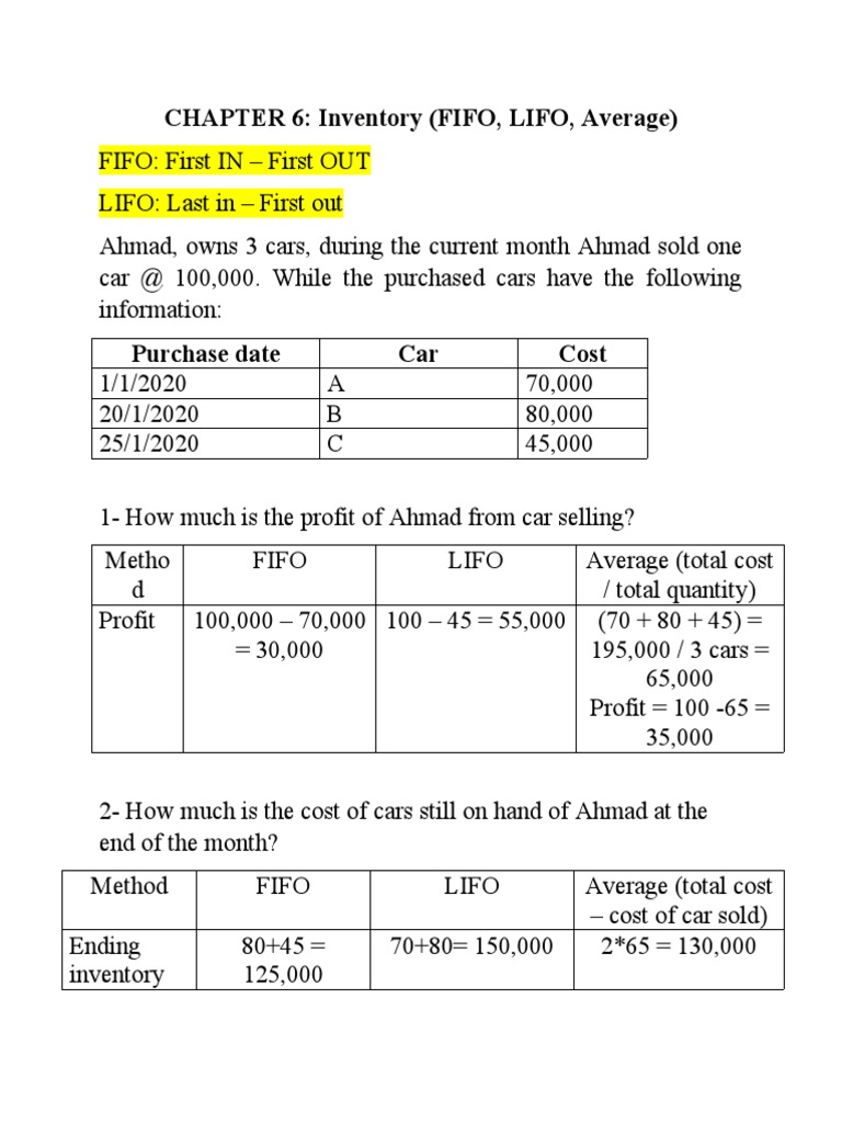 Chapter 6 (Fifo, Lifo, Average) | PDF | Cost Of Goods Sold | Inventory