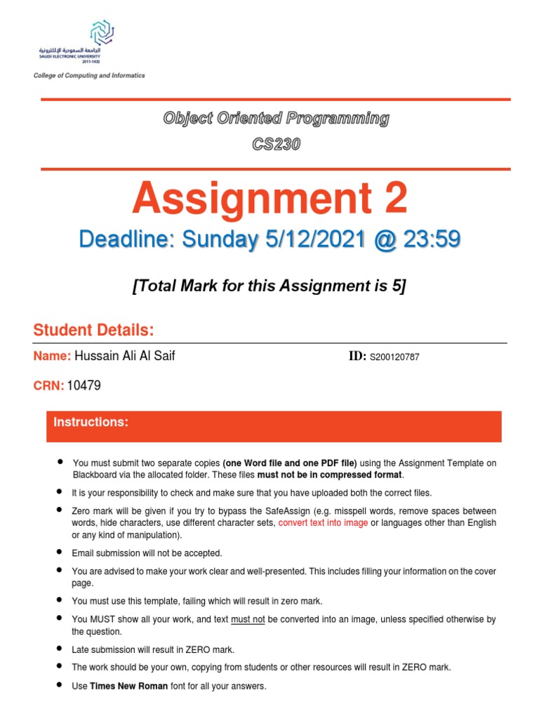 Assignment 2: Deadline: Sunday 5/12/2021 at 23:59 | Download Free PDF ...