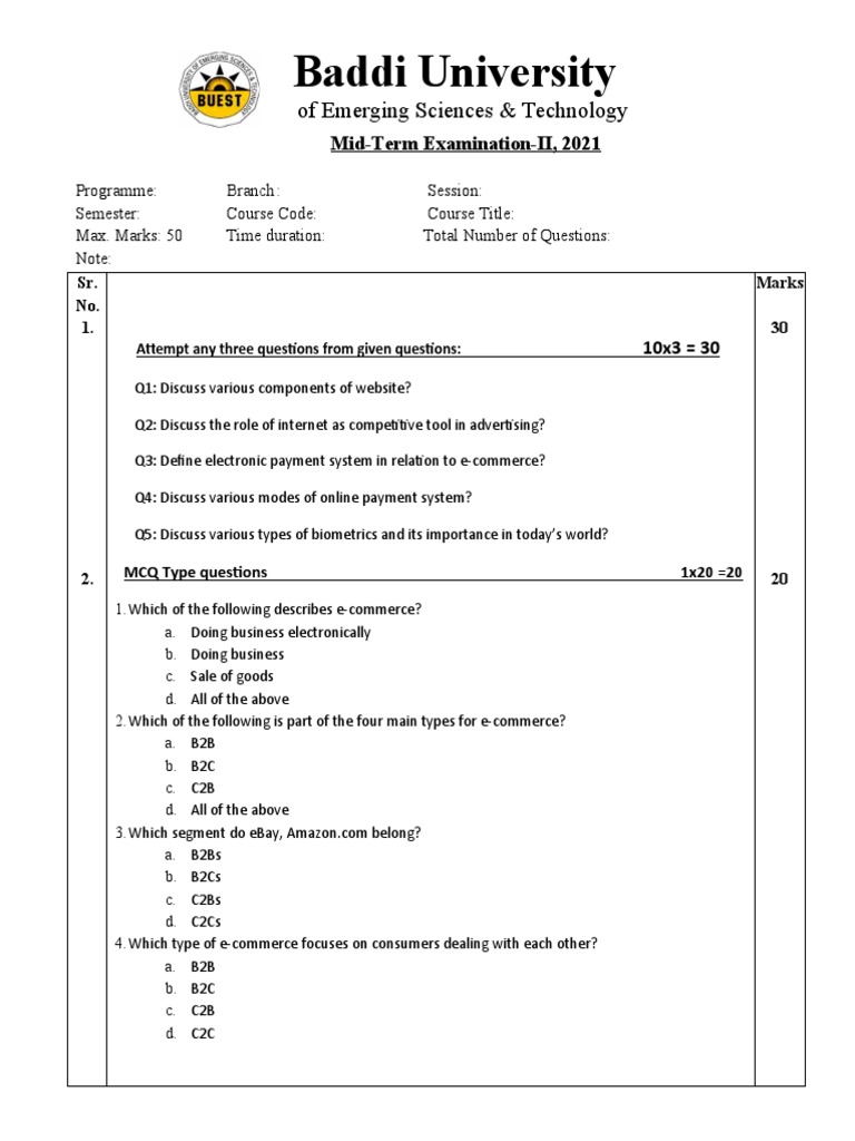 FORMAT MST-2 Question Paper | PDF | Marketing | Service Industries