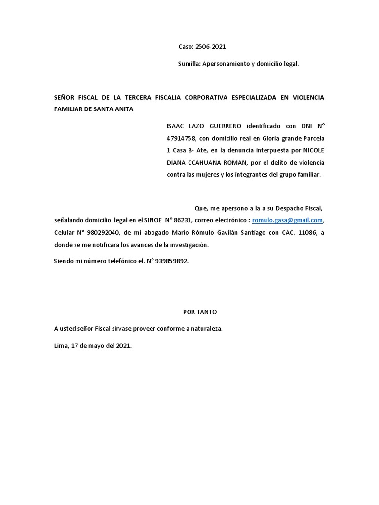 Apersonamiento Caso Fiscal Isaac Lazo | PDF | Derecho