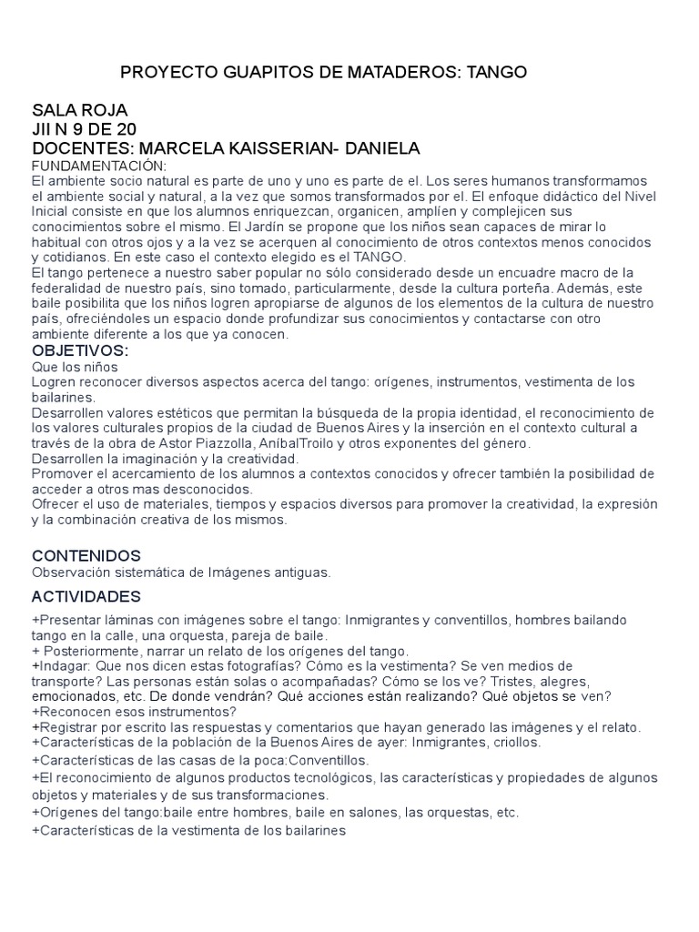 Tango para Niños: Proyecto Educativo | PDF | Musica Tango