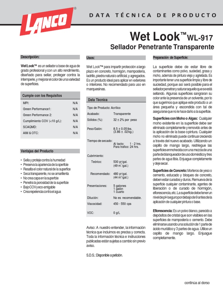 Lanco Wet Lock | PDF | Hormigón | Pintar