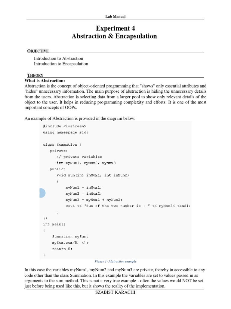 Experiment 4 Abstraction And Encapsulation Bjective Pdf Method Computer Programming