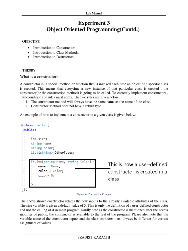 Experiment 3 Object Oriented Programming Contd What Is A Constructor Pdf Method