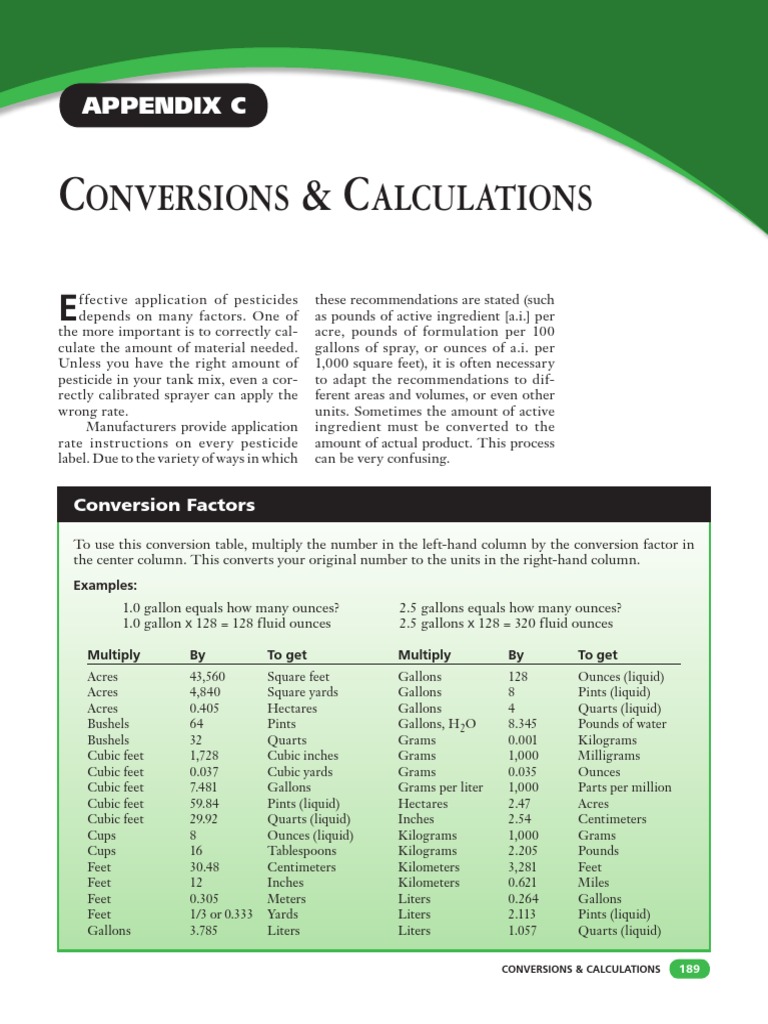 Core Appendix C - Conversions and Calculations | PDF | Gallon | Pint