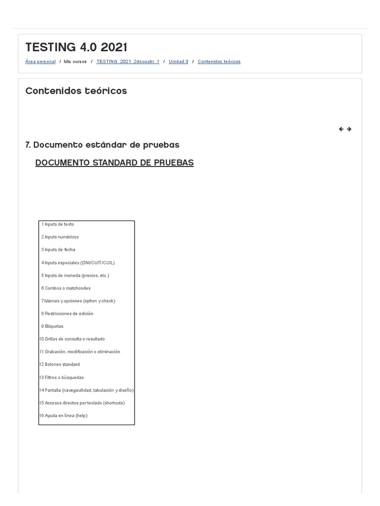 Contenidos Teóricos - Documento Estándar de Pruebas | PDF | Aplicación ...