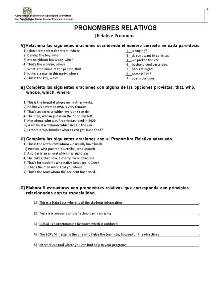 Ejercicios de Pronombres Relativos | PDF