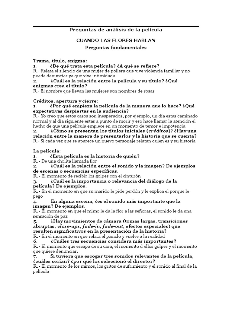 Preguntas de Análisis de Películas 6 SEC | PDF | Artes del Lenguaje y ...