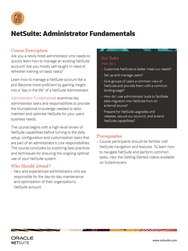 NetSuite Administrator Fundamentals (English) Training Data Sheet | PDF ...