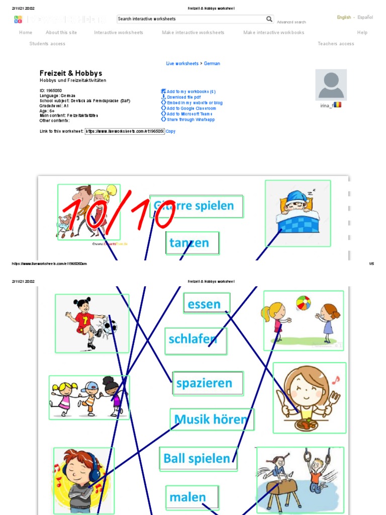 Freizeit & Hobbys Worksheet | PDF | Worksheet | Websites