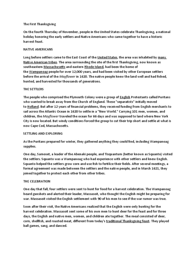 Thanksgiving Story | PDF | Thanksgiving | Plymouth Colony