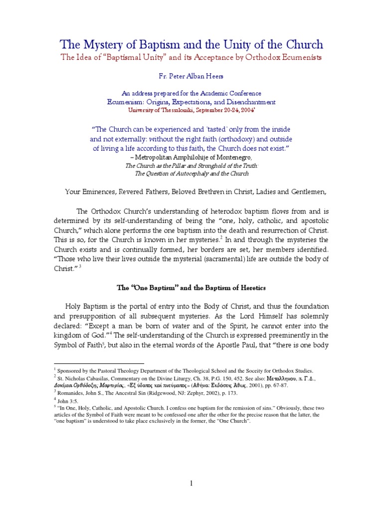 The Mystery of Baptism and The Unity of | PDF | Baptism | Catholic Church