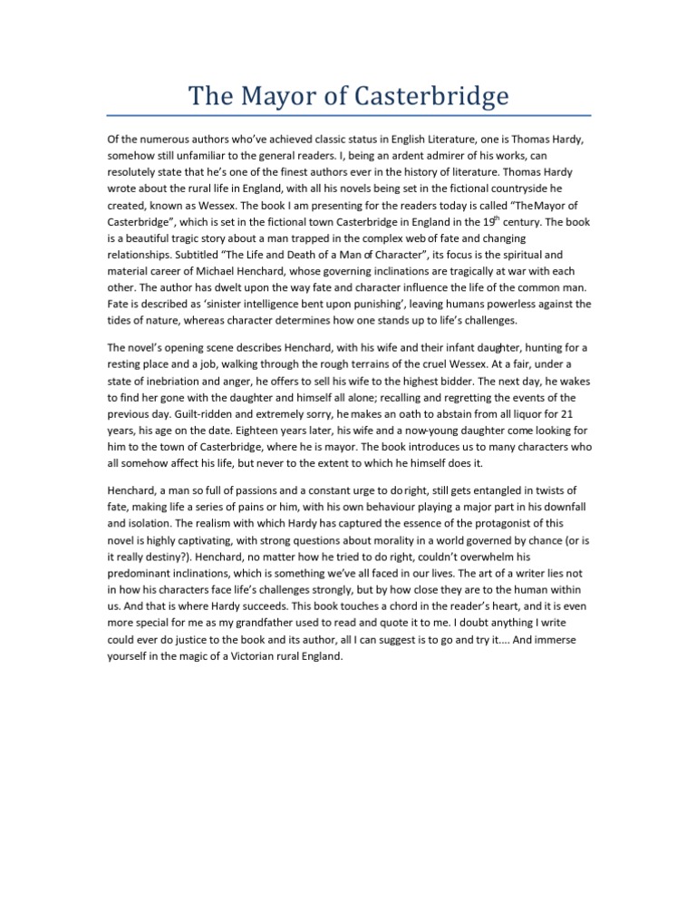 The Mayor of Caster Bridge | PDF | Thomas Hardy | Destiny