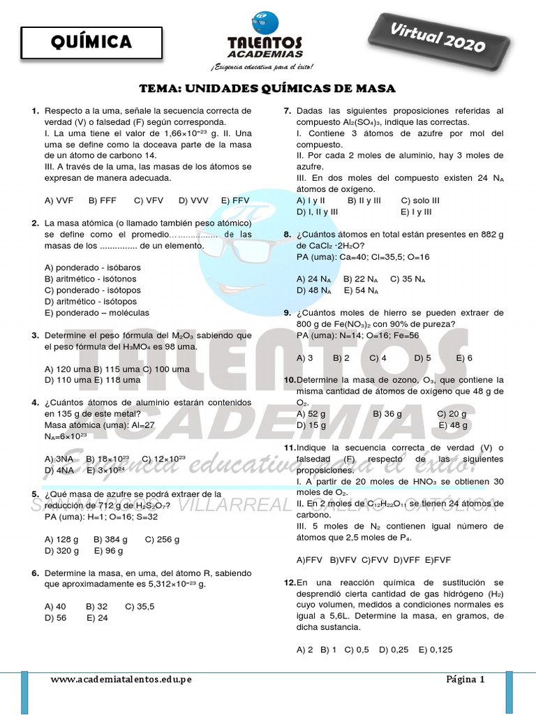 Unidades Quimicas de Masa | PDF | Mole (Unidad) | Átomos