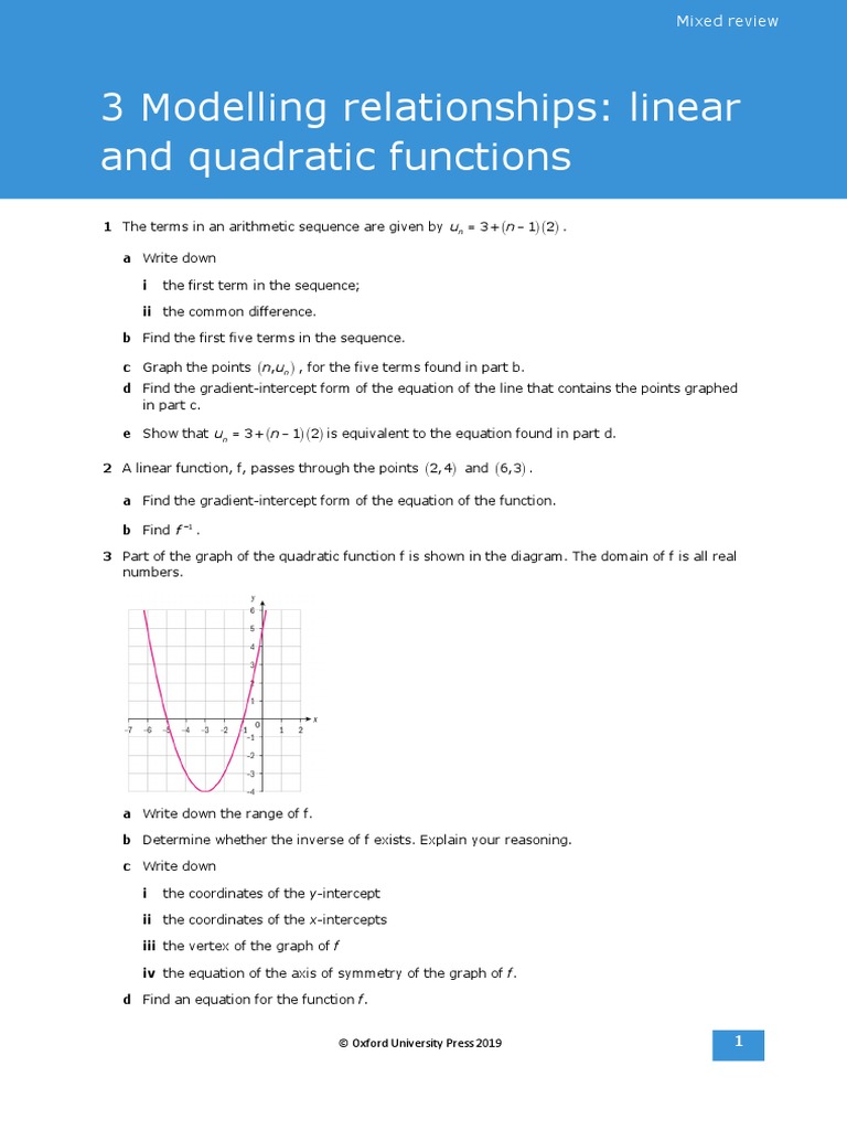 Quadratic Functions and Linear Equations Modelling Practice | PDF ...