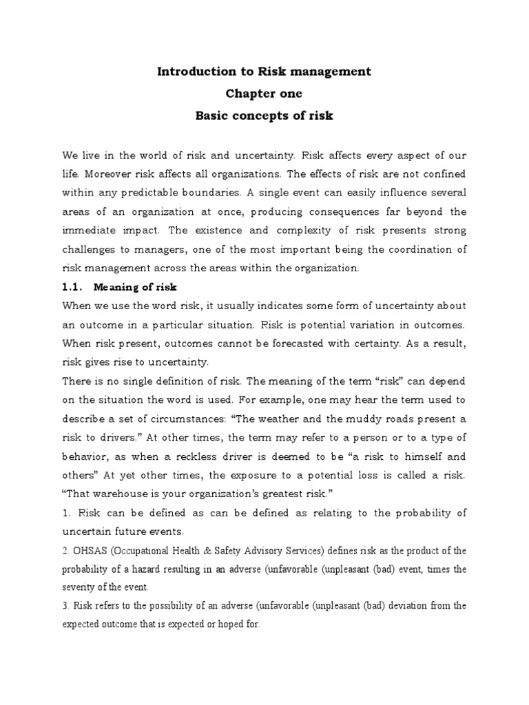 Introduction To Risk Management Chapter One Basic Concepts of Risk ...