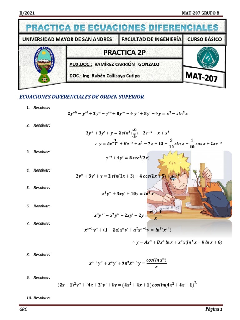 PRACTICA 2P Verano | PDF | Ecuaciones | Ecuaciones diferenciales
