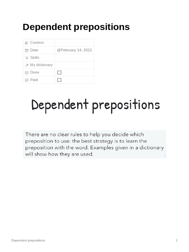 Dependent Prepositions | PDF