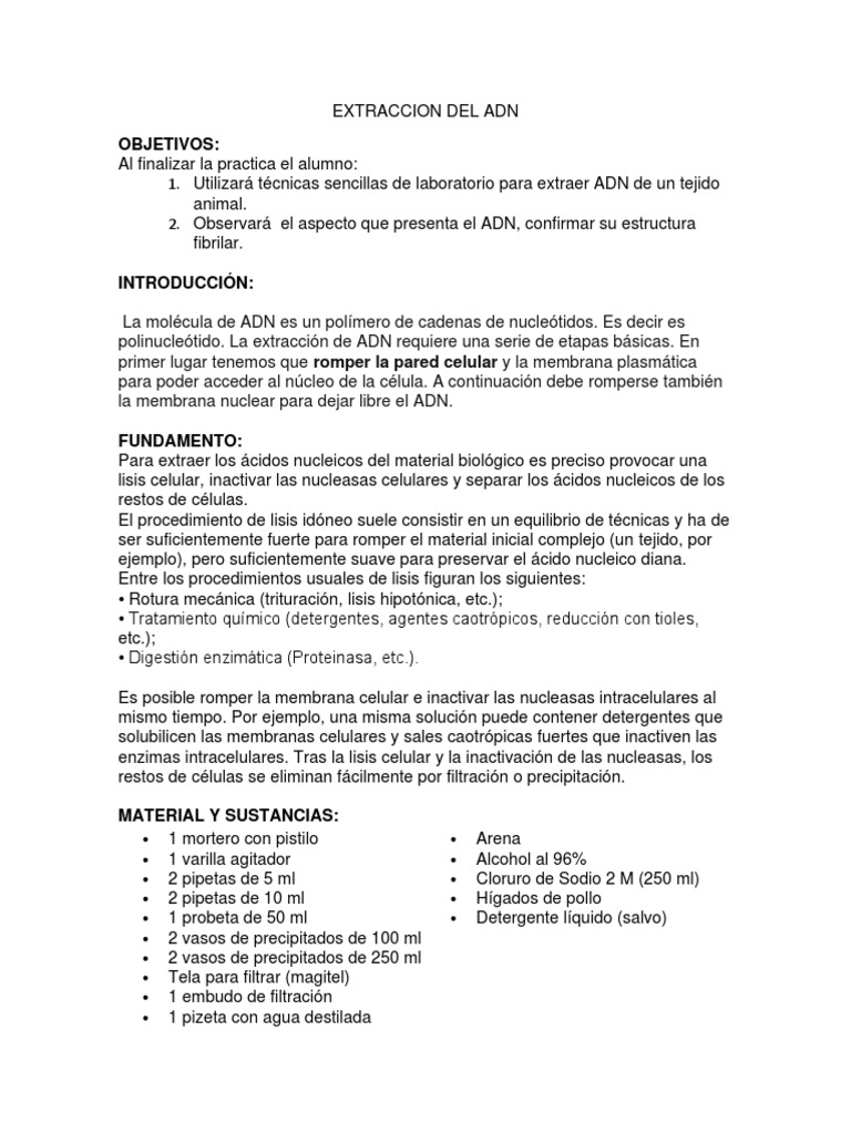Practica Extraccion Del ADN | PDF | Biología Celular) | Adn