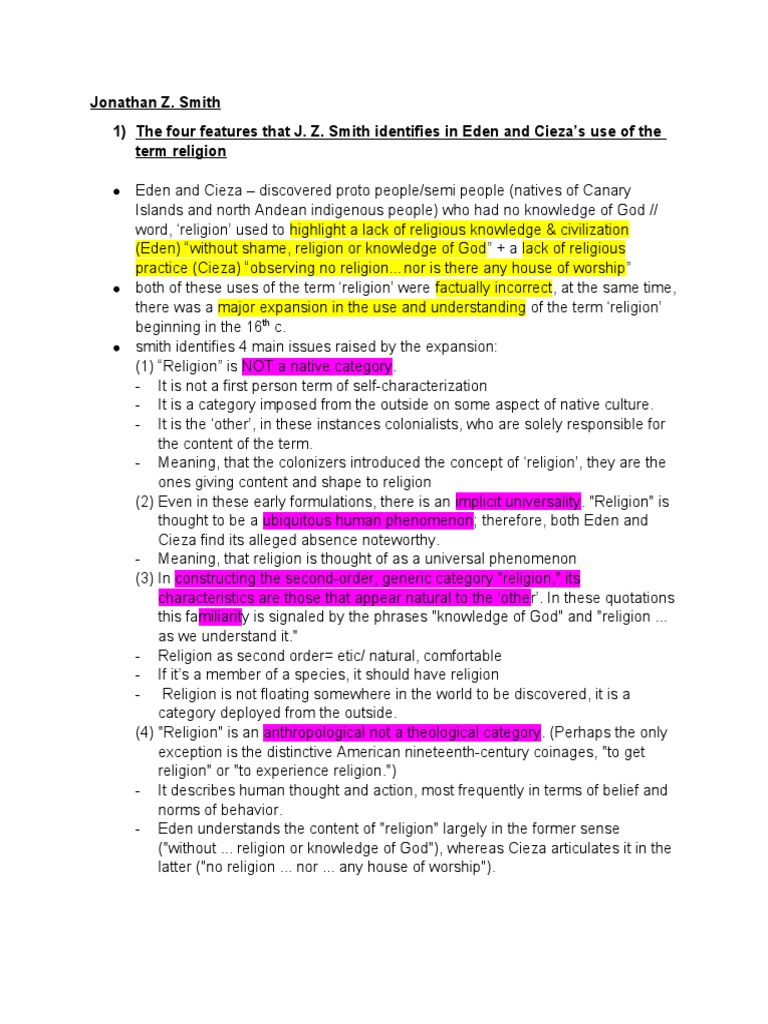 Jonathan Z. Smith 1) The Four Features That J. Z. Smith Identifies in ...