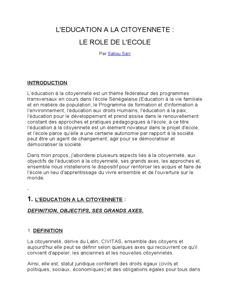 Éducation à la citoyenneté à l'école | PDF | Éducation civique ...