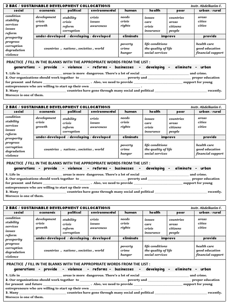 2 Bac - Sustainable Development Collocations | PDF | Sustainability | Sustainable Development