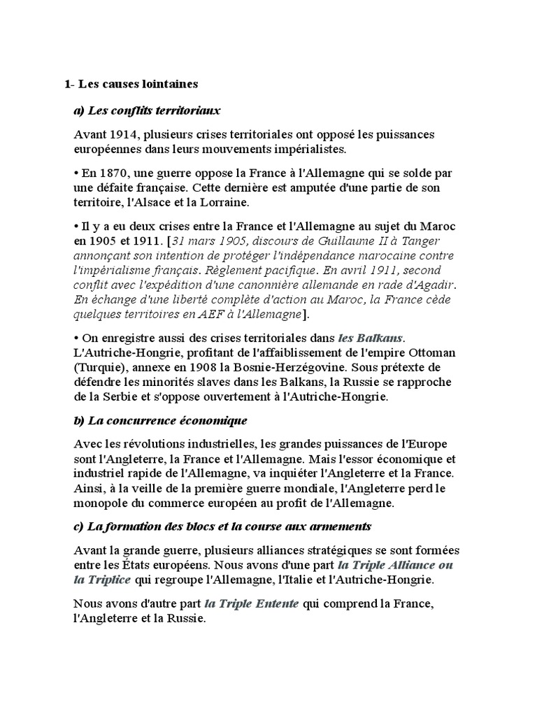 Les Causes de La Première Guerre | PDF | Politique mondiale | Allemagne