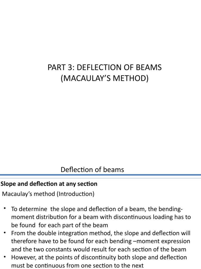 Macaulay's Method for Beam Deflection | PDF | Beam (Structure) | Bending