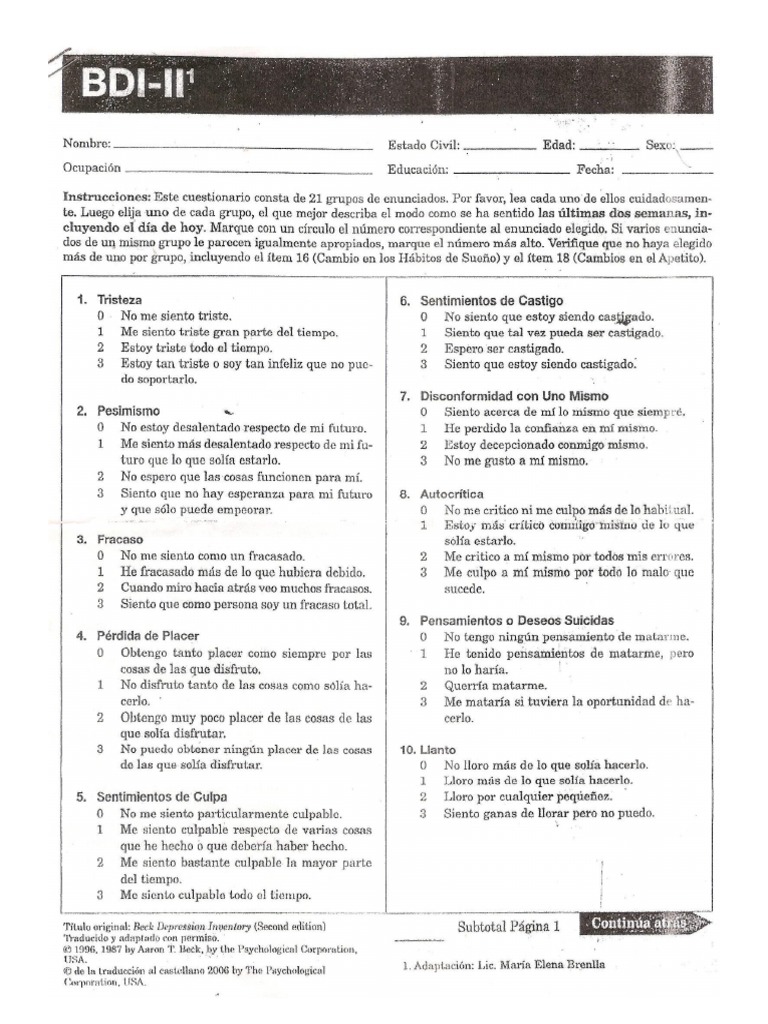 Cuestionario BDI | PDF