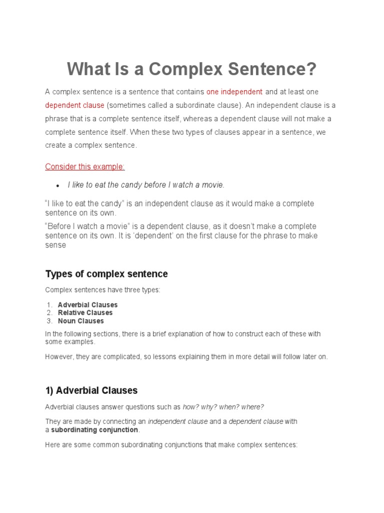 What Is A Complex Sentence | PDF | Clause | Sentence (Linguistics)