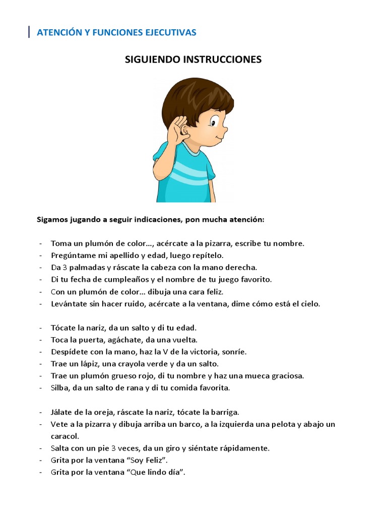 Hojas De Trabajo Para Seguir Instrucciones En Edad Preescolar