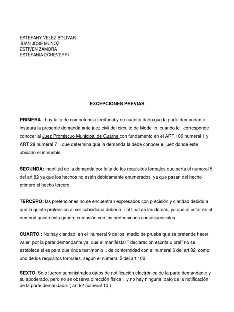 Excepciones Previas | PDF